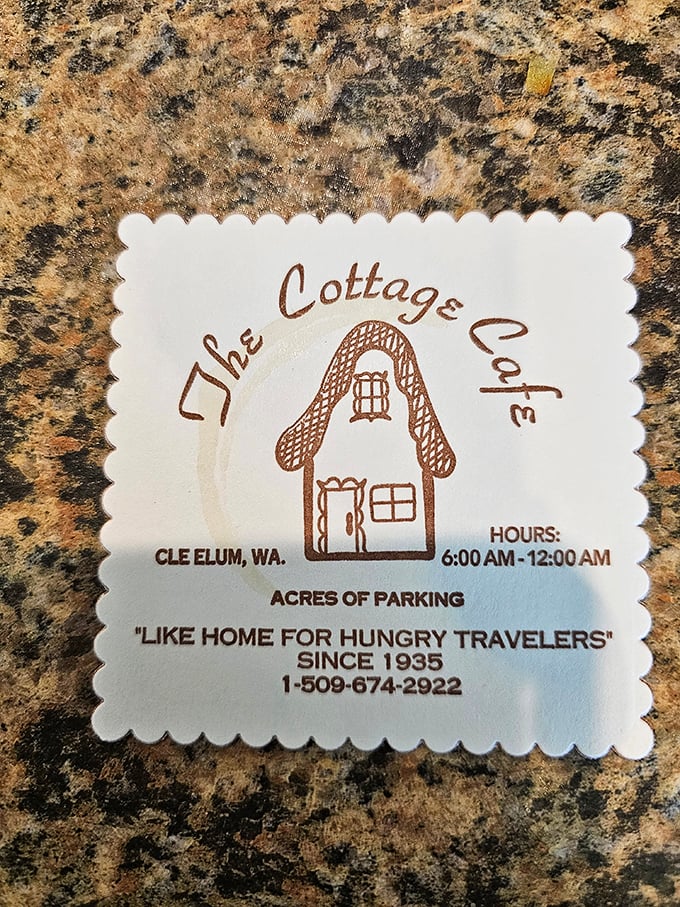 "Like home for hungry travelers since 1935" &ndash; a coaster that tells you everything you need to know about this Cle Elum institution.