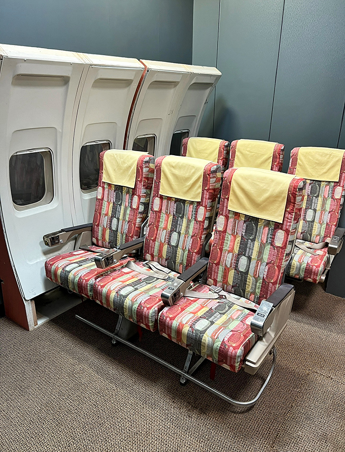 These vintage airplane seats weren't for comfortable travel, but for cinematic terror. In horror films, even routine air travel becomes a one-way ticket to fear.