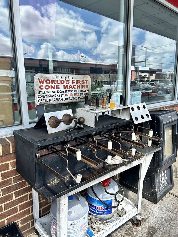This isn't a museum piece&mdash;it's the actual waffle cone machine that's been creating crispy, sweet vessels since the early 1900s.