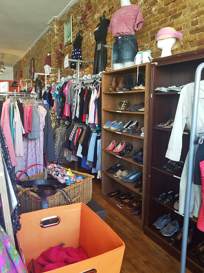 The women's section combines vintage charm with modern practicality, like finding Audrey Hepburn's closet with sizes that actual humans wear.