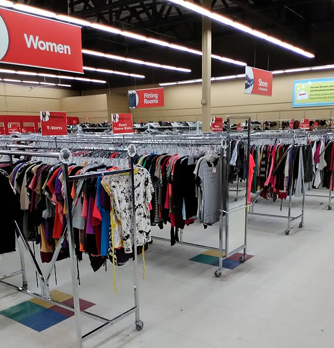 The women's section&mdash;organized chaos at its finest. Designer labels hide among everyday brands like truffles in ordinary soil.