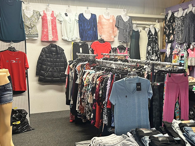 A clothing display that says "I'm practical but still have opinions about patterns." The perfect wardrobe for when life throws you curveballs.