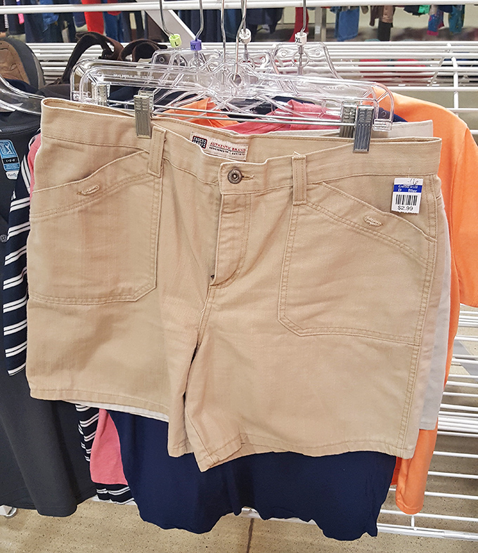 Summer-ready shorts with tags still attached&mdash;proof that someone else's shopping regret becomes your wardrobe win.