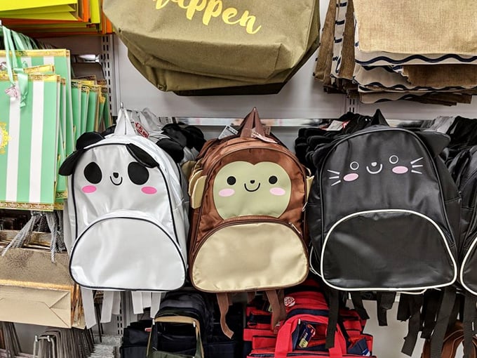 Backpack trio featuring panda, monkey, and cat faces&mdash;childhood joy packaged for both keiki and the young at heart.