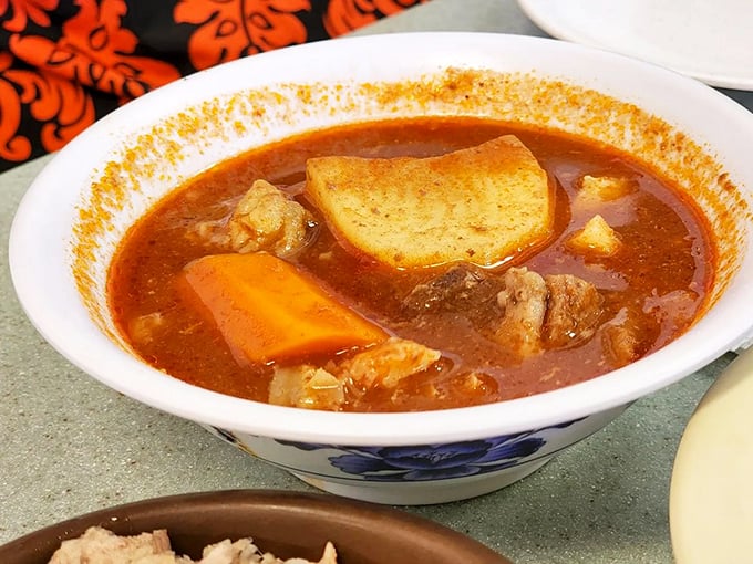 Beef stew Hawaiian-style &ndash; hearty, aromatic, and soul-warming with chunks of tender beef and vegetables in a rich tomato-based broth.