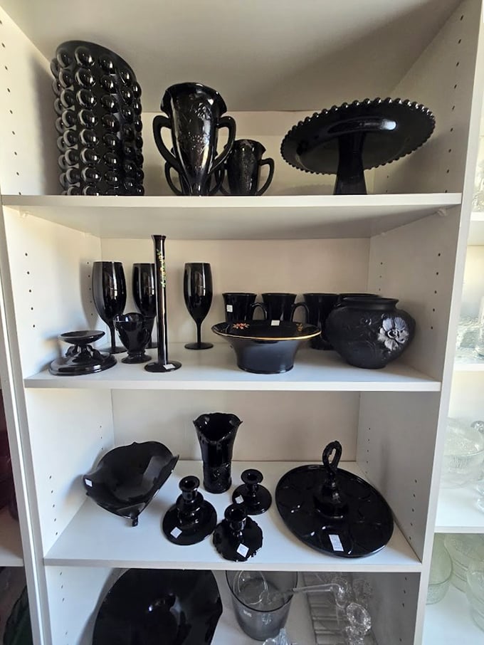 Black glass collection so elegant and mysterious, it makes modern glassware look like it's not even trying anymore, honestly.