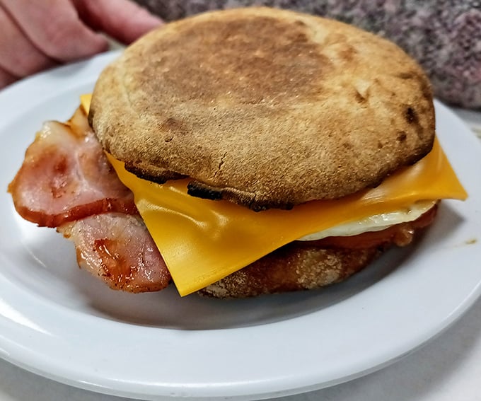 The breakfast sandwich that makes Monday mornings bearable. Melted cheese, perfectly cooked egg, and bacon &ndash; the holy trinity of breakfast.