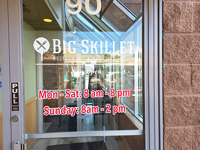 Hours posted clearly&mdash;because knowing exactly when you can get your hands on those skillets is essential life information.