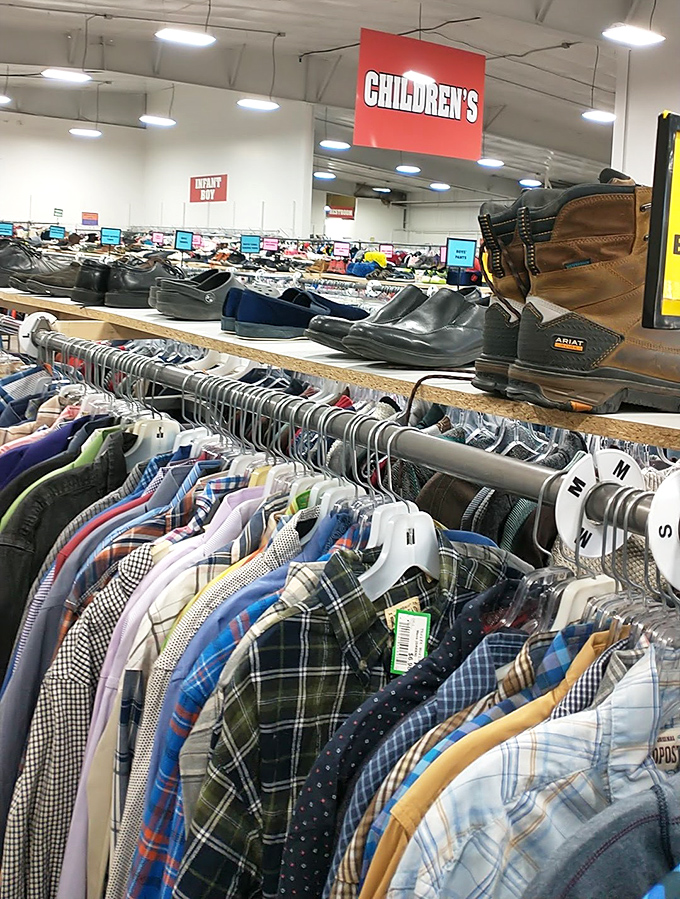 Men's button-downs organized by size, not decade&mdash;though the patterns tell you everything you need to know about their era.