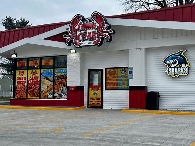Cajun Crab's bold signage promises seafood treasures in the most unlikely of places—proof that culinary adventures await in every corner of Illinois.