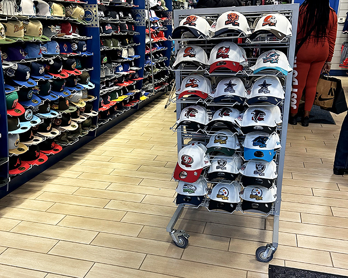 Sports cap central, where team loyalty meets fashion statement. The perfect way to hide a bad hair day while showing off good taste.