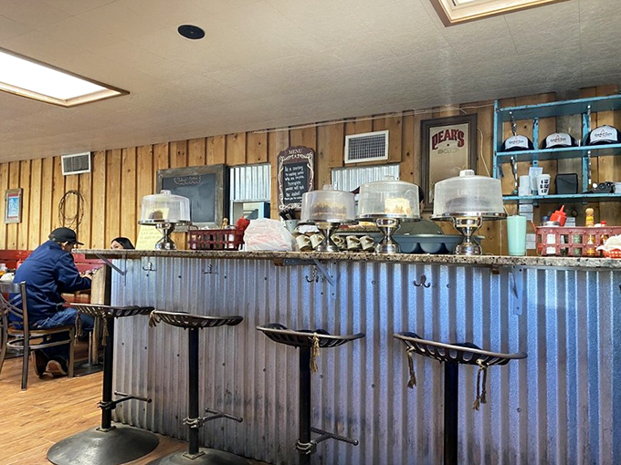 The counter seating offers front-row views of dessert displays and kitchen action&mdash;like dinner theater where the stars are homemade pies under glass domes.