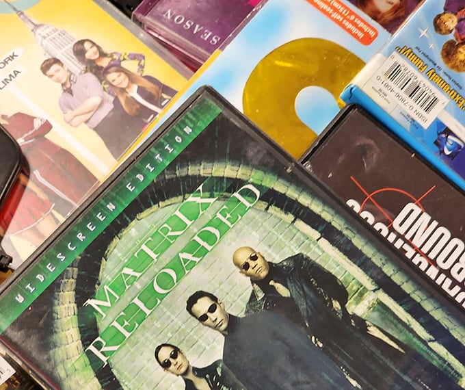 The Matrix Reloaded indeed &ndash; straight into these bins. Yesterday's blockbusters waiting to become tomorrow's movie night nostalgia.