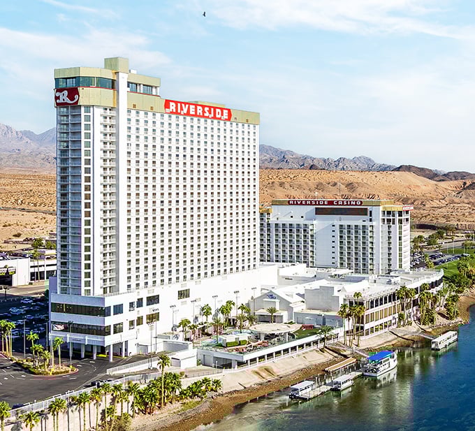 Don Laughlin's Riverside Resort stands tall against the desert landscape, a pioneer of this riverside gambling town.