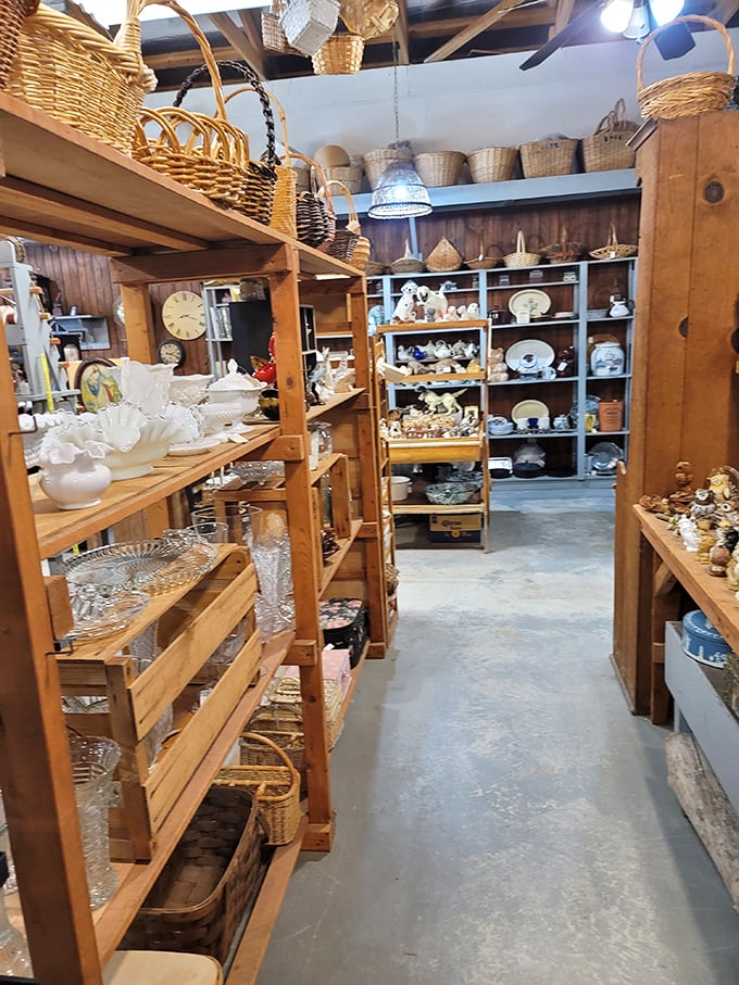 Treasure hunting on a Tuesday afternoon. Ellendale Trading Company's shelves hold vintage finds and handcrafted items that would cost triple in a coastal boutique.