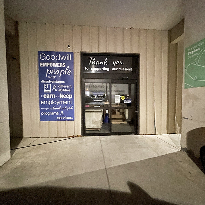 The donation entrance reminds us of Goodwill's greater mission: creating opportunities while giving objects a second chance at usefulness.