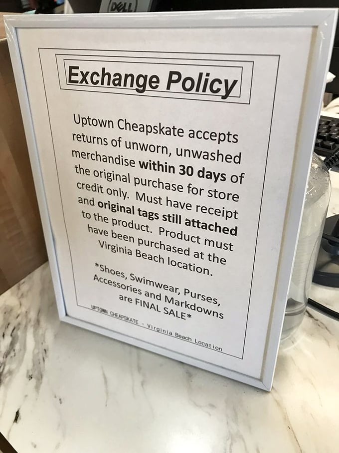 The fine print that matters&mdash;a clear exchange policy that gives you 30 days to reconsider that impulse purchase of leopard print platforms.