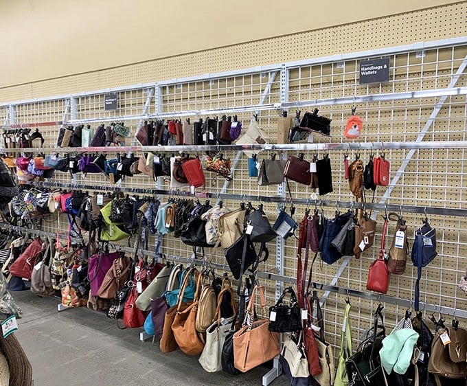 Handbag heaven! Where yesterday's fashion statements hang hopefully, waiting for someone who appreciates both style and savings.