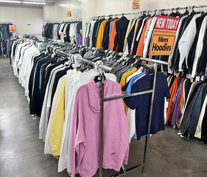 The men's hoodie section offers a color spectrum that would make a rainbow jealous&mdash;comfort and style hanging side by side.