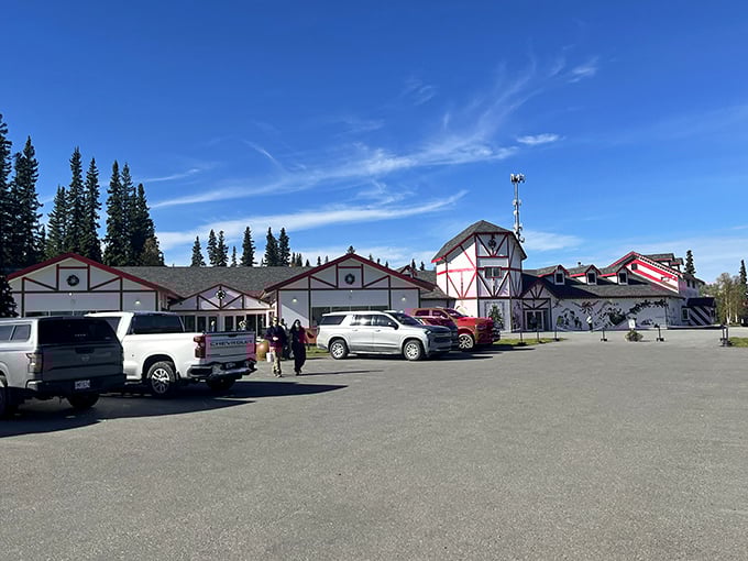 The full scope of Santa Claus House reveals its impressive size. North Pole real estate values must be through the chimney!