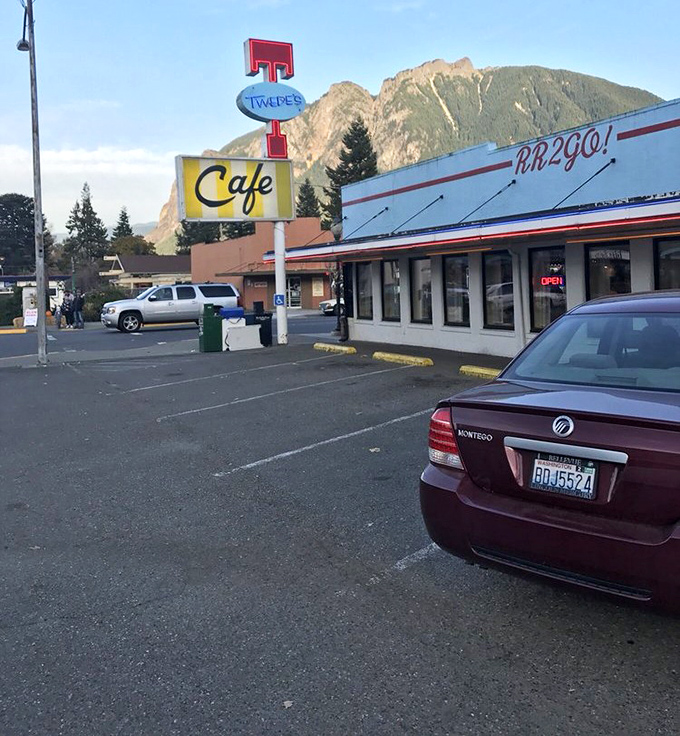 With Mount Si standing guard in the background, even the parking lot view reminds you this isn't just any roadside stop.