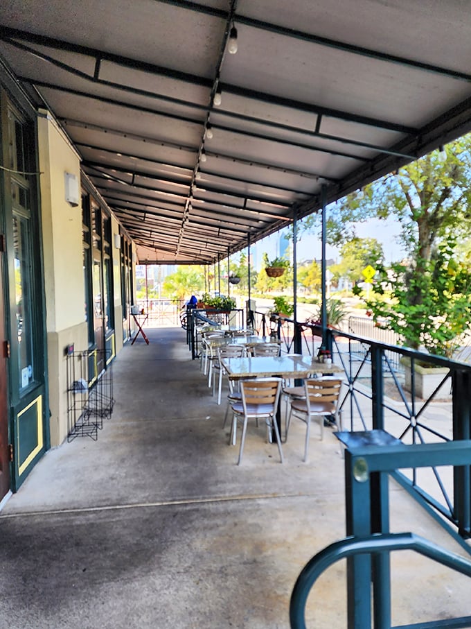 The covered patio offers al fresco dining with a gentle breeze. A perfect spot for people-watching while savoring Jacksonville's culinary treasures.