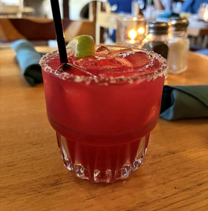 A prickly pear margarita that glows like a desert sunset &ndash; the salt rim is just waiting to introduce your lips to that sweet-tart pink perfection.