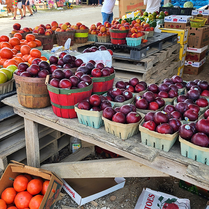 Nature's candy store! These ruby-red apples and plump tomatoes didn't travel across continents&mdash;they grew right here in Mississippi soil.