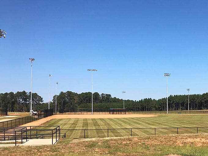 The Recreation Complex's pristine fields await the next generation of sports heroes. Those perfectly mowed lines would make any groundskeeper proud.