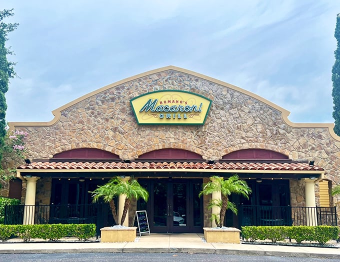 Romano's Macaroni Grill's stone facade and Mediterranean touches bring a taste of Italy to Winter Garden's diverse dining landscape.