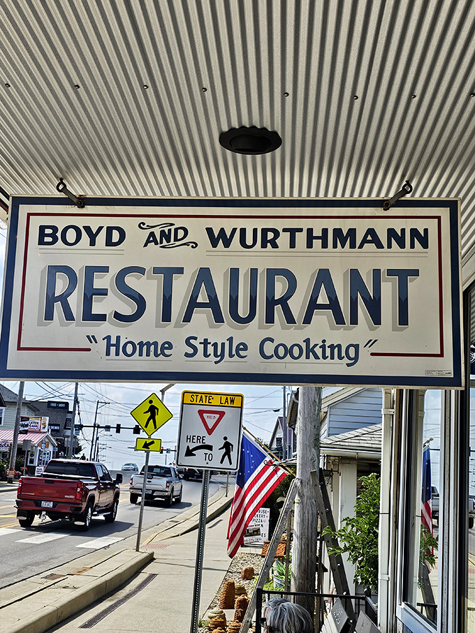 The sign promises "Home Style Cooking"&mdash;three words that carry more comfort than all the self-help books ever published.
