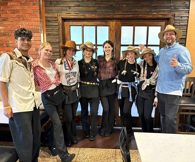The staff dressed in western attire&mdash;proving that sometimes the most memorable dining experiences come with a side of unexpected fun.