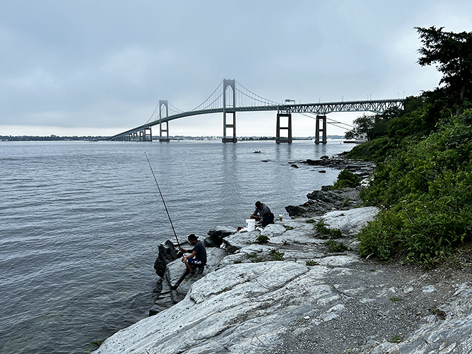 Fishing beneath the Newport Bridge combines the meditative quality of the sport with spectacular views &ndash; patience rewarded in more ways than one.