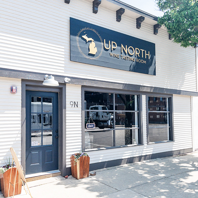 Up North Wine Tasting Room brings Michigan's vineyards to Geneva's doorstep. Their clean, inviting fa&ccedil;ade promises sophisticated sipping without pretension.