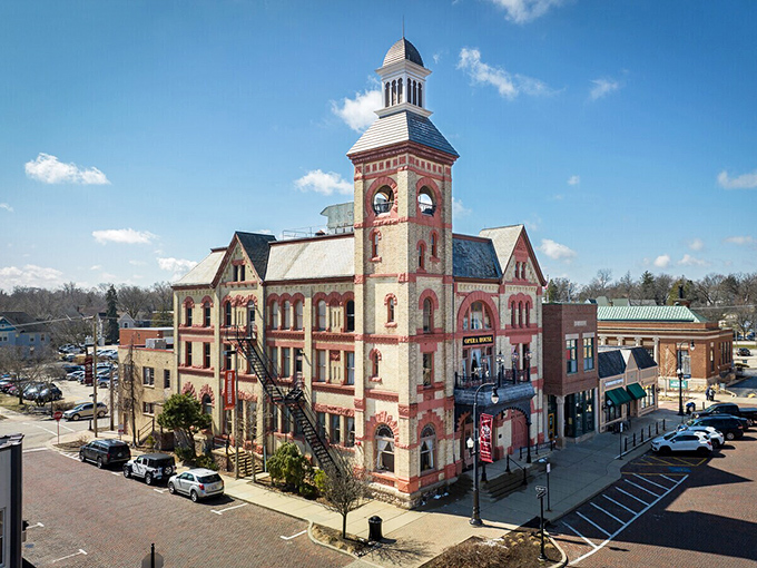 The magnificent Opera House stands as Woodstock's architectural masterpiece. Its red brick and cream limestone exterior hints at the cultural treasures within.