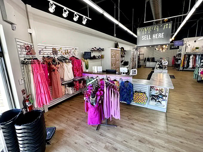 "Buy a world of good. Shop resale." The checkout area reminds you that saving money can also save resources.