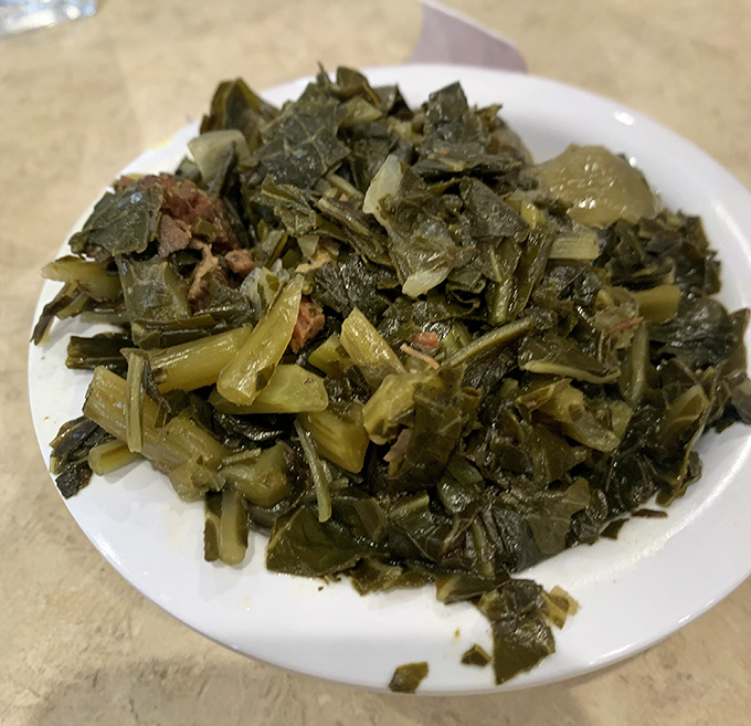 These collard greens, cooked low and slow with bits of smoky bacon, might actually make you forget they're technically a vegetable.