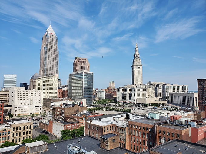 Cleveland's downtown reveals itself in layers of architectural history, where century-old brick buildings stand shoulder-to-shoulder with glass towers.