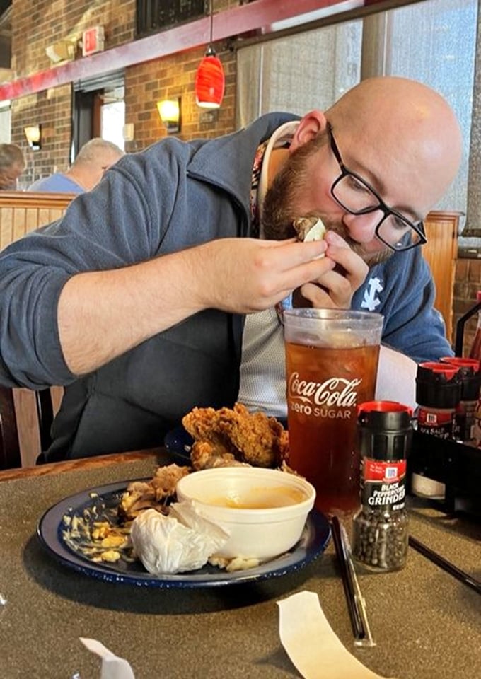 The universal expression of buffet bliss—when that first bite confirms you've made all the right life decisions that led to this moment.