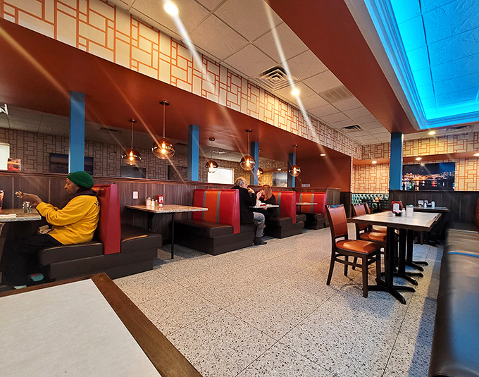 Red booths and blue accents&mdash;where strangers become regulars and regulars become family over plates of eggs.