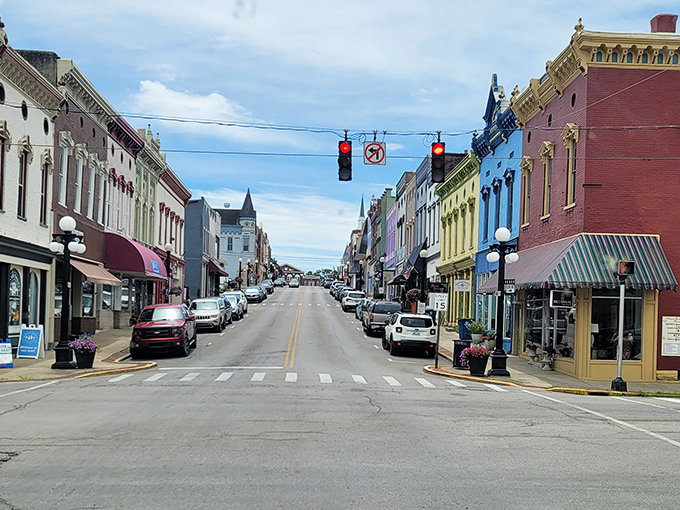 Harrodsburg's Main Street is a kaleidoscope of architectural styles, where each colorful storefront holds the promise of unexpected treasures and local stories.
