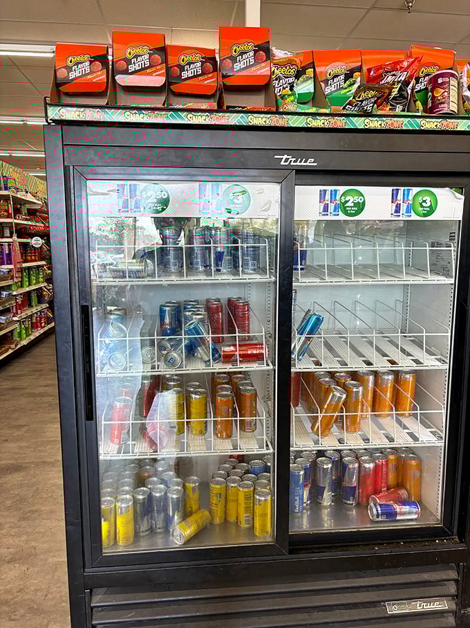 The refrigerated beverage section offers cool refreshment for hot Wisconsin days. Energy drinks and sodas at prices that won't drain your energy or wallet.