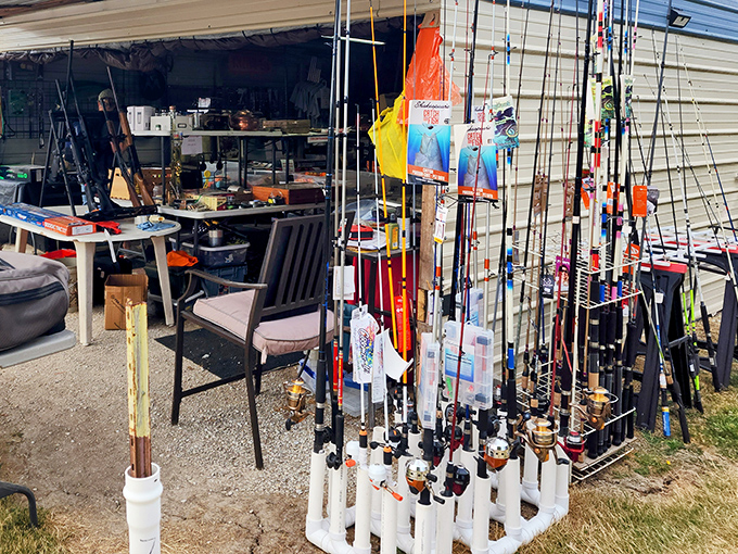 Fishing rods standing at attention like an angler's dream come true. Someone's about to tell a story about "the one that got away."