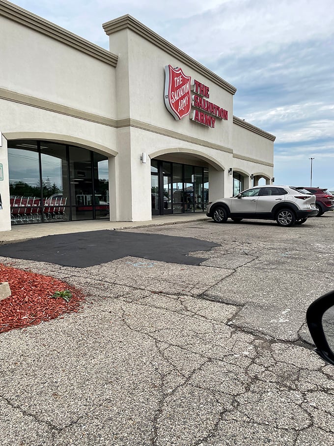 The welcoming storefront promises bargains within. Like the gateway to Narnia, but with more practical furniture options.
