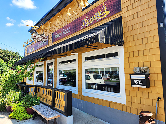 The distinctive yellow siding and black awnings make Honey's as recognizable to locals as their own homes &ndash; and twice as appetizing.