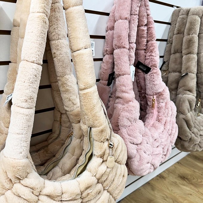 Plush perfection! These cloud-like bags combine practicality with tactile joy &ndash; go ahead, touch them. Everyone does.