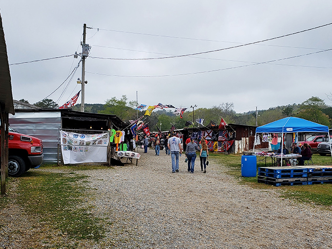Rain or shine, the market goes on! Dedicated shoppers brave overcast skies, knowing weather won't dampen the thrill of the perfect find.