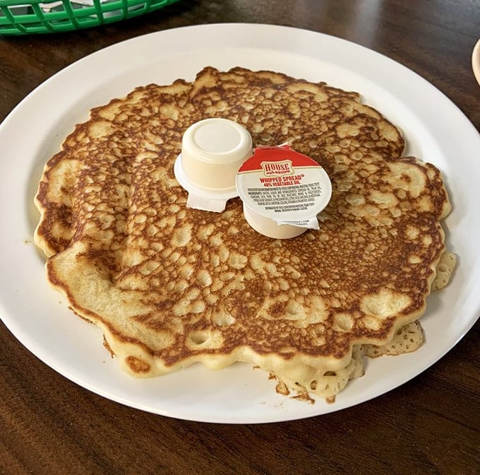 A pancake so perfectly golden it deserves its own spot in the breakfast hall of fame.