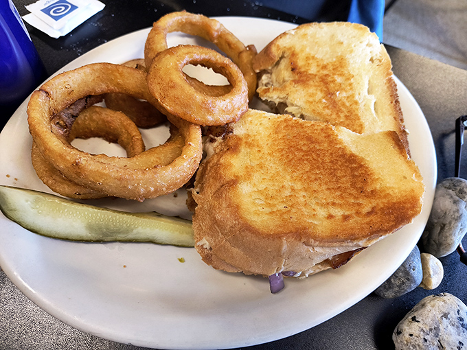 The patty melt with onion rings &ndash; a sandwich so perfect it makes you wonder why we ever invented fancy food.