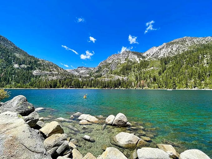 Rocky shores meeting impossibly blue water, creating the kind of scene that makes you forget your phone exists.